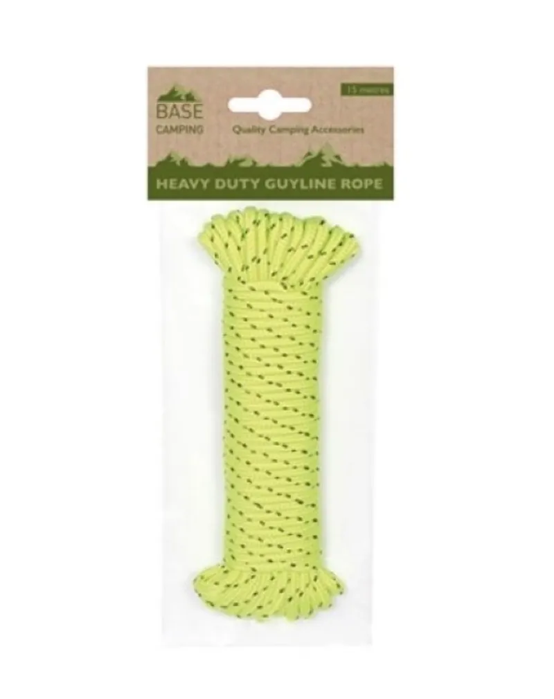Base Camping Heavy Duty Guy Line Rope 15 metre - High Vis Yellow